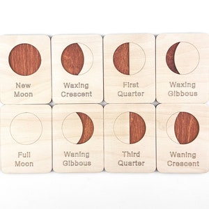Wooden Lunar Phase Flashcard Moon Learning Tools Learning - Etsy