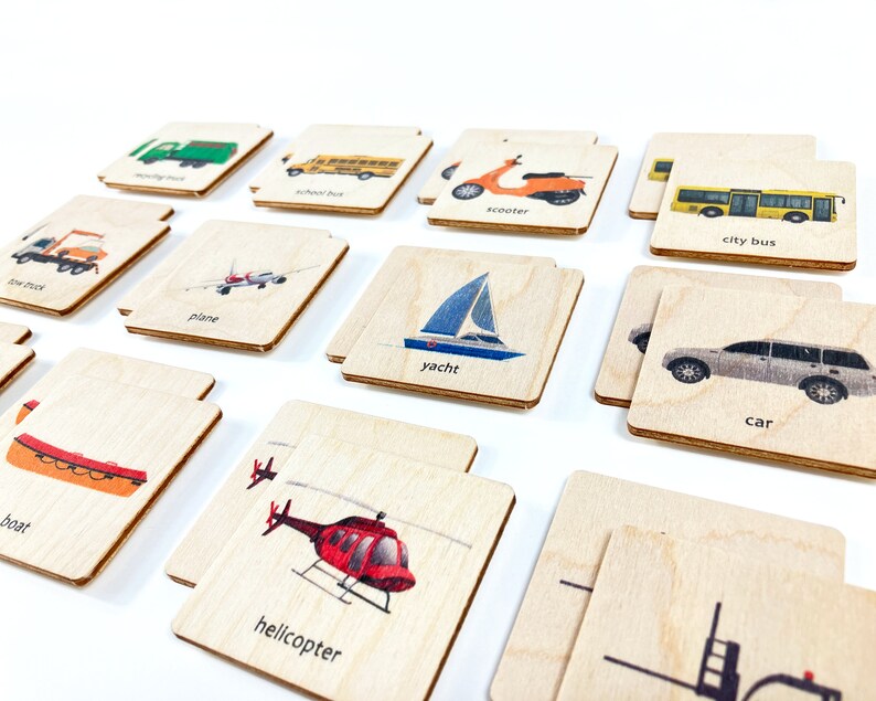 Montessori Wooden Transport Vehicles 1 Memory Game - Etsy