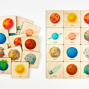 Montessori Wooden Space Memory Game, Solar System Matching Cards ...