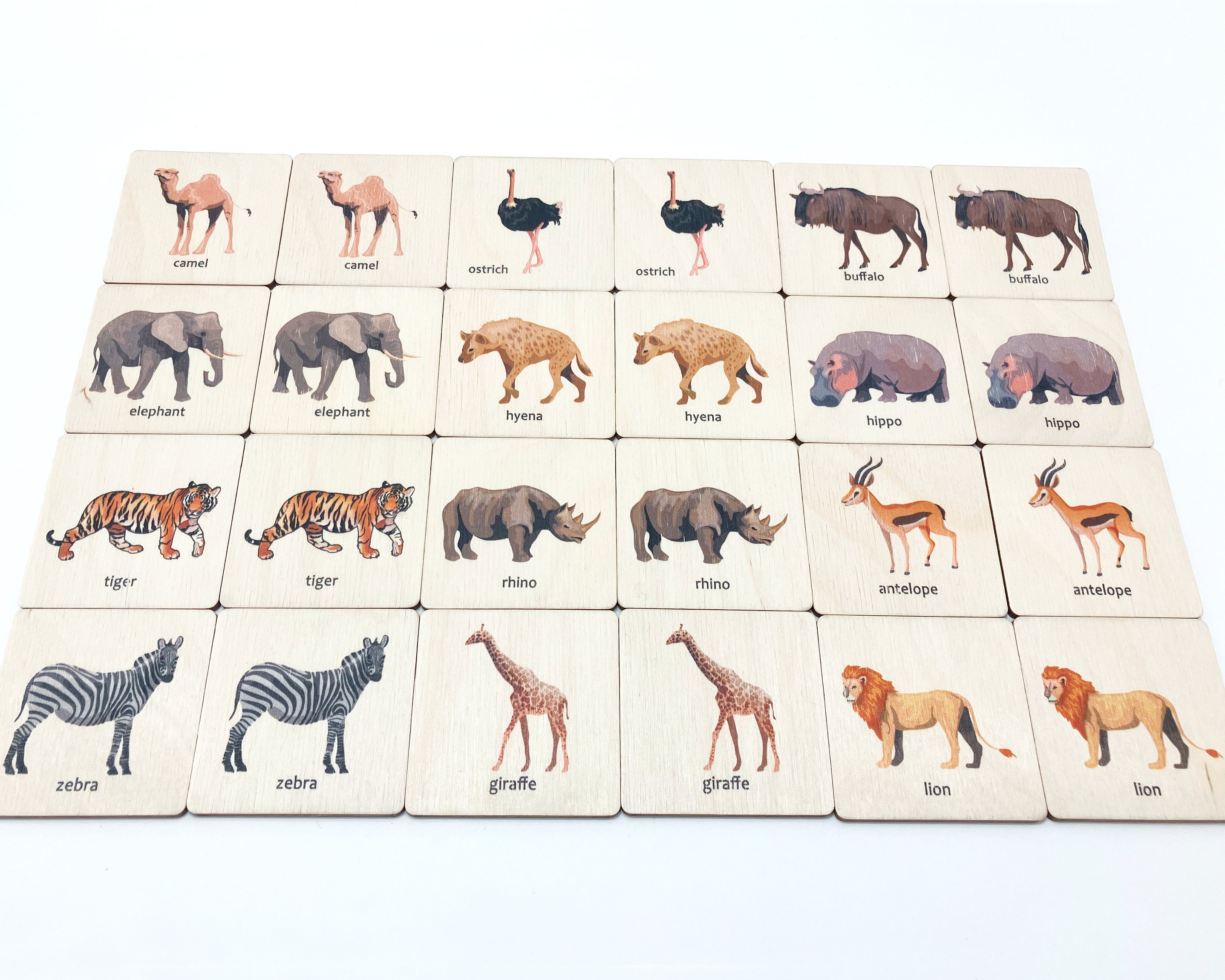Wooden Safari Animals Memory Game Montessori Wooden Wild - Etsy