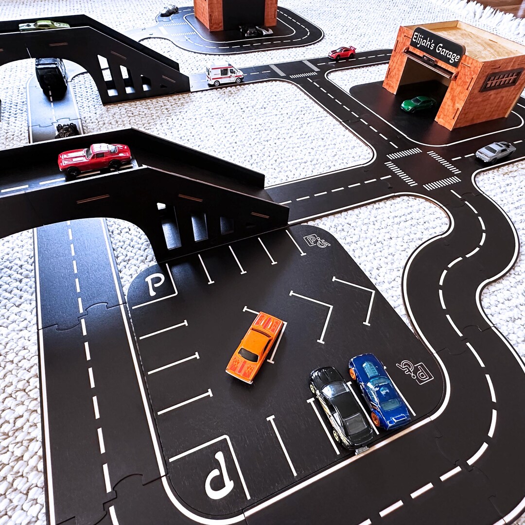 Road Puzzle Track for Kid - Wooden Car Track - Boy Garage Playset ...