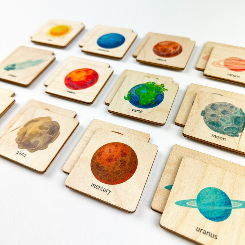 Montessori Wooden Space Memory Game Flashcards Matching Game - Etsy