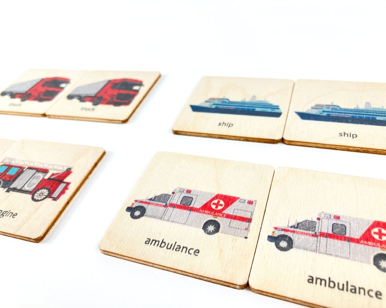 Montessori Wooden Transport Vehicles 2 Memory Game - Etsy