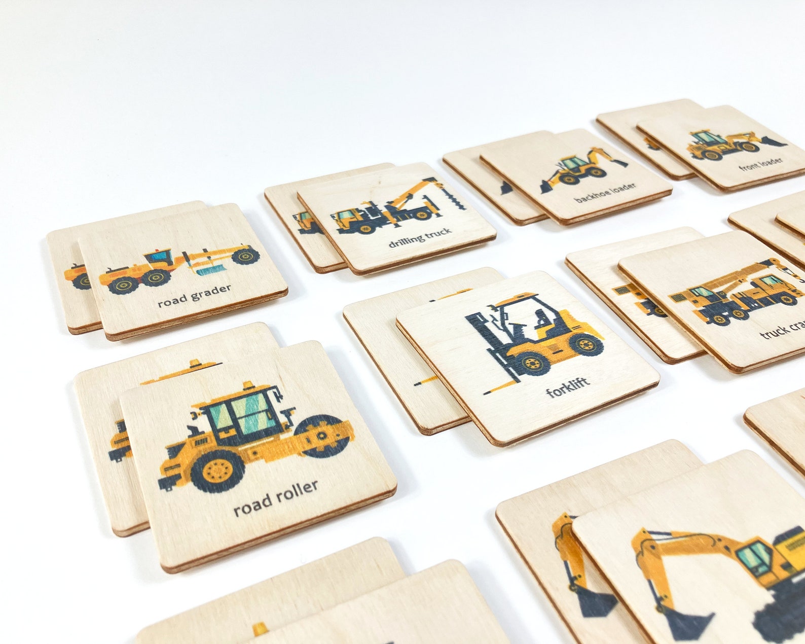Montessori Wooden Construction Truck Car Memory Game Vehicle - Etsy
