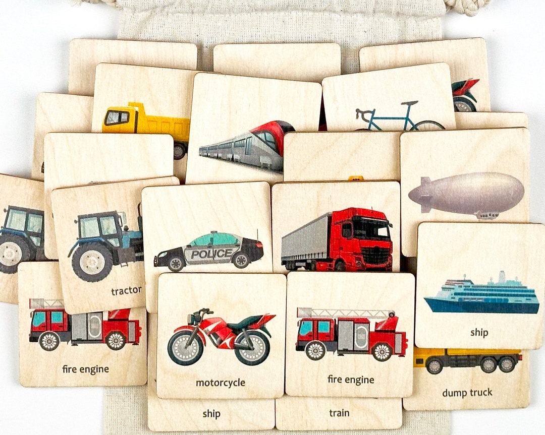Montessori Wooden Transport Vehicles 2 Memory Game Vehicles Matching ...