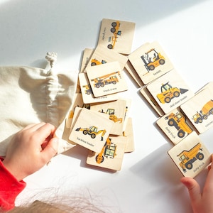 Montessori Wooden Construction Truck Car Memory Game, Construction ...