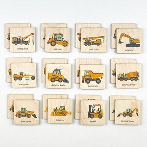Montessori Wooden Construction Truck Car Memory Game, Construction ...