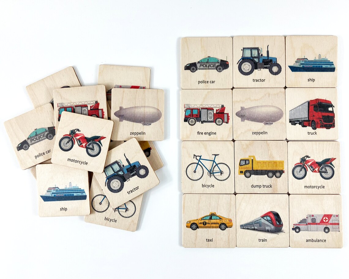 Montessori Wooden Transport Vehicles 2 Memory Game - Etsy