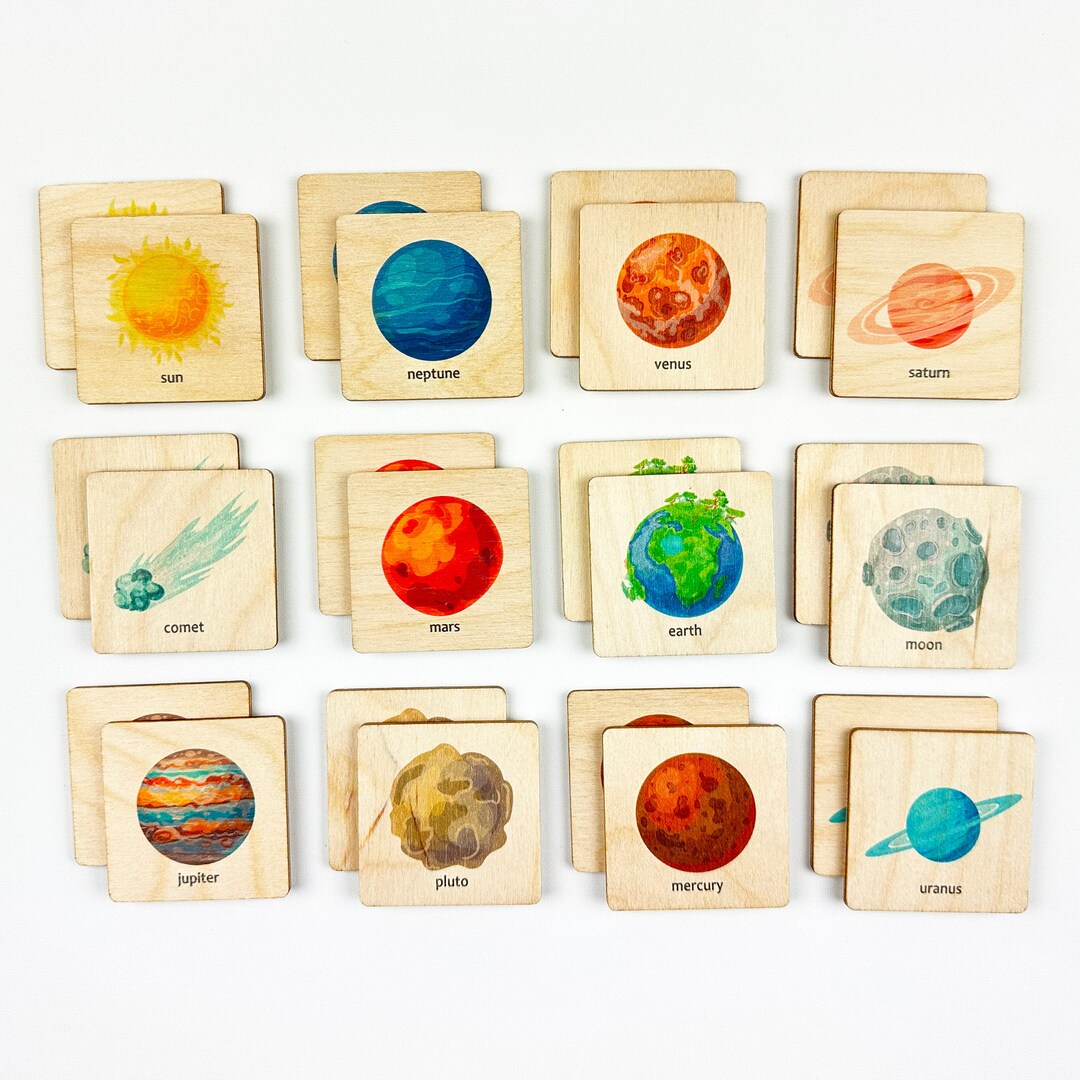 Montessori Wooden Space Solar System Memory Game Homeschool Preschooler ...