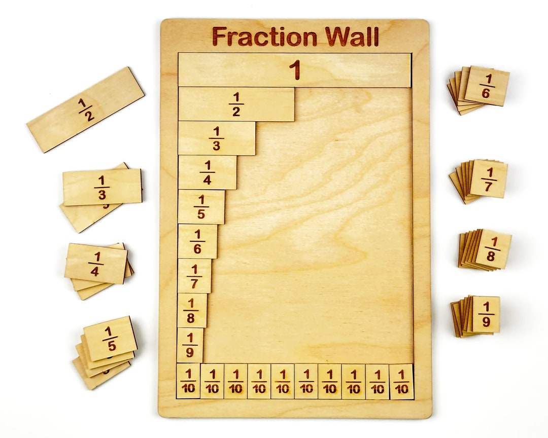 Wooden Fraction Tiles Set- 55 Pieces, Montessori Fraction Learning Tool ...