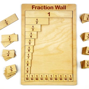 Wooden Fraction Tiles Set- 55 Pieces, Montessori Fraction Learning Tool ...