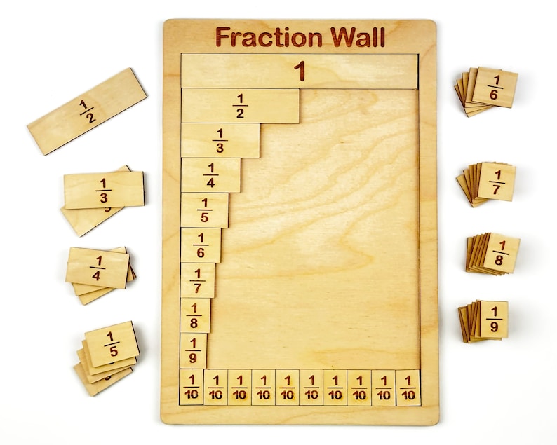 Wooden Fraction Tiles Set- 55 Pieces, Montessori Fraction Learning Tool ...