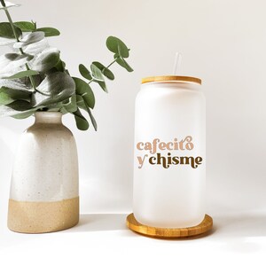 Cafecito Y Chisme Iced Coffee Glass Cup Bamboo Lid and Straw, Latina ...