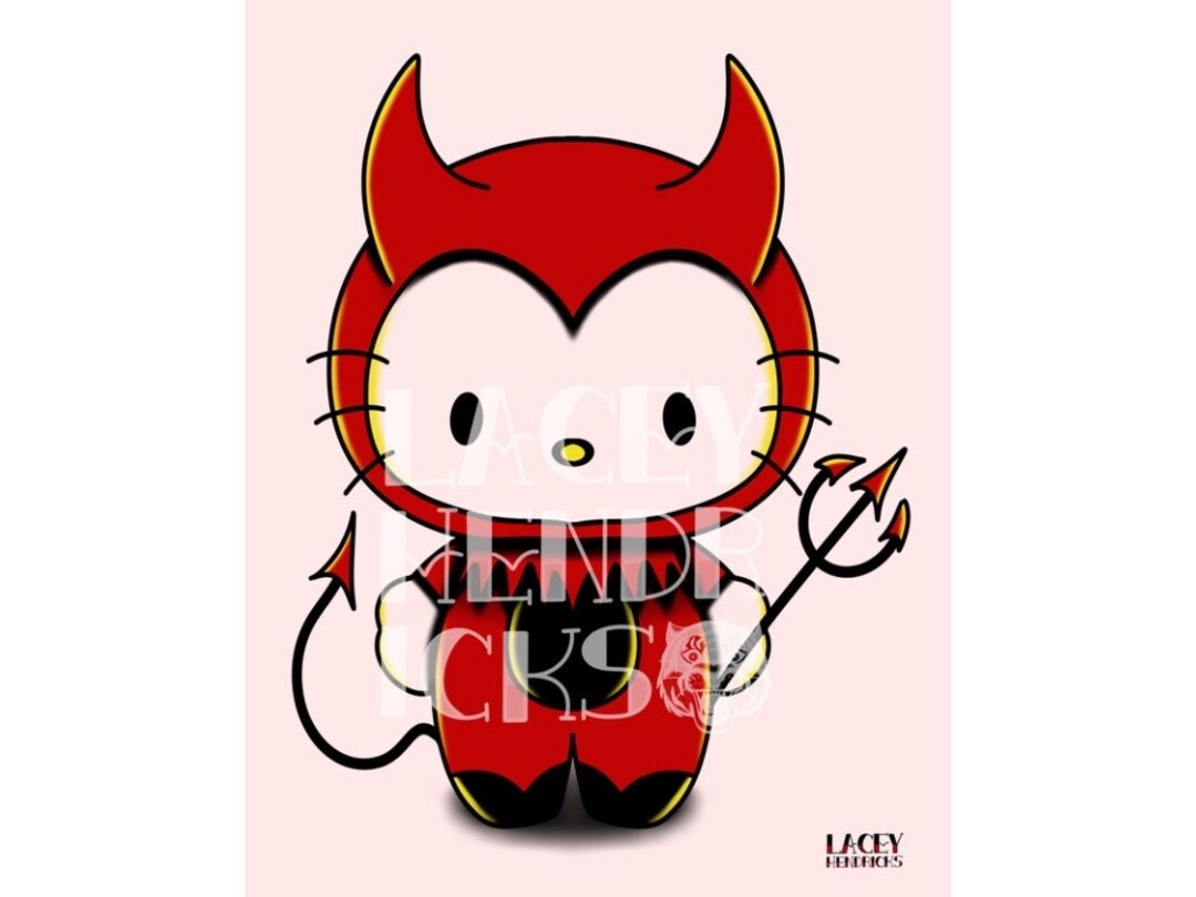 Hello Kitty Devil 11x14 Tattoo Flash Art Print - Etsy
