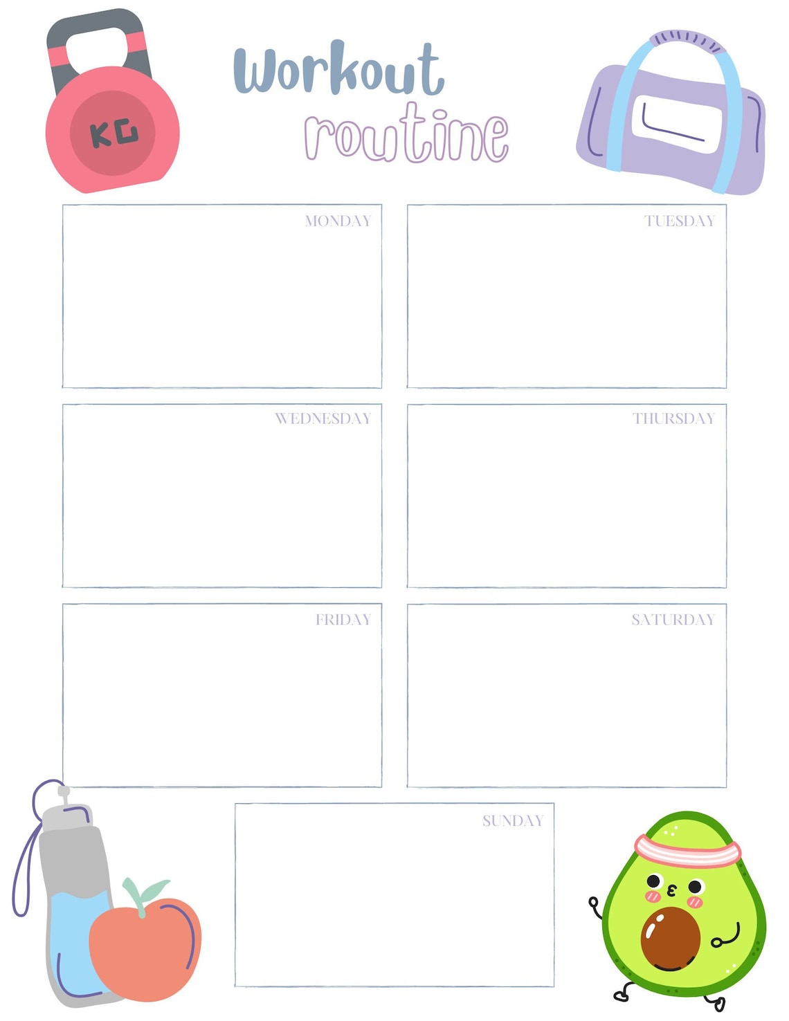 Weekly Workout Template - Etsy