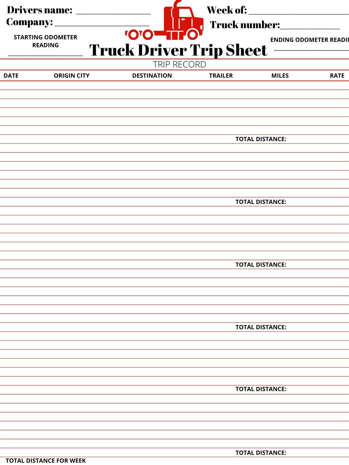 Truck Driver Trip Sheet - Etsy