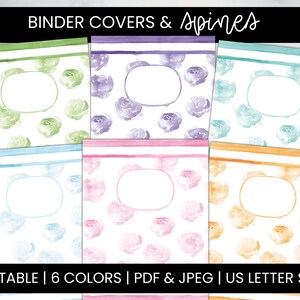 Binder Covers & Spines | Editable | Watercolor Roses 6 Colors - Etsy
