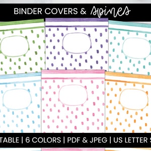 Binder Covers & Spines | Editable | Watercolor Dots 6 Colors - Etsy