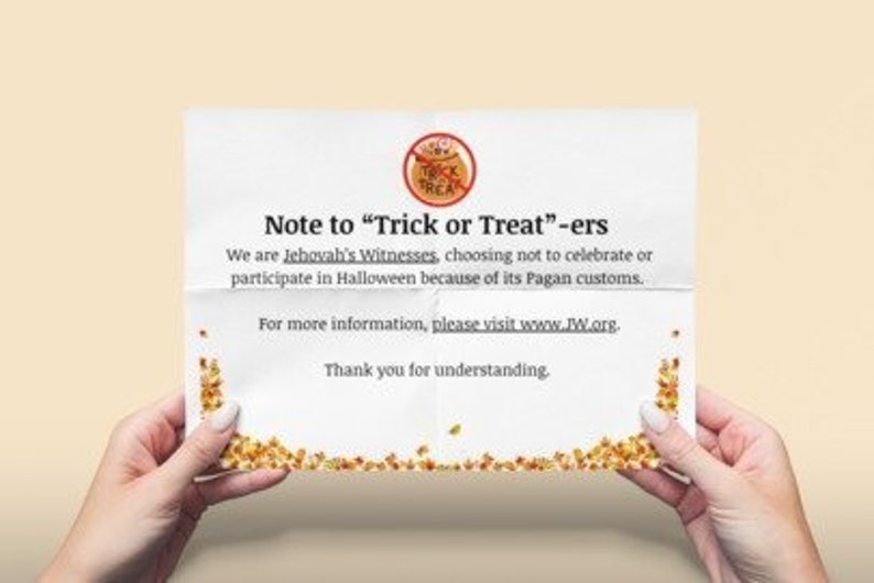 JW No Halloween Door Sign, Jehovahs Witnesses, No Trick or Treat - Etsy