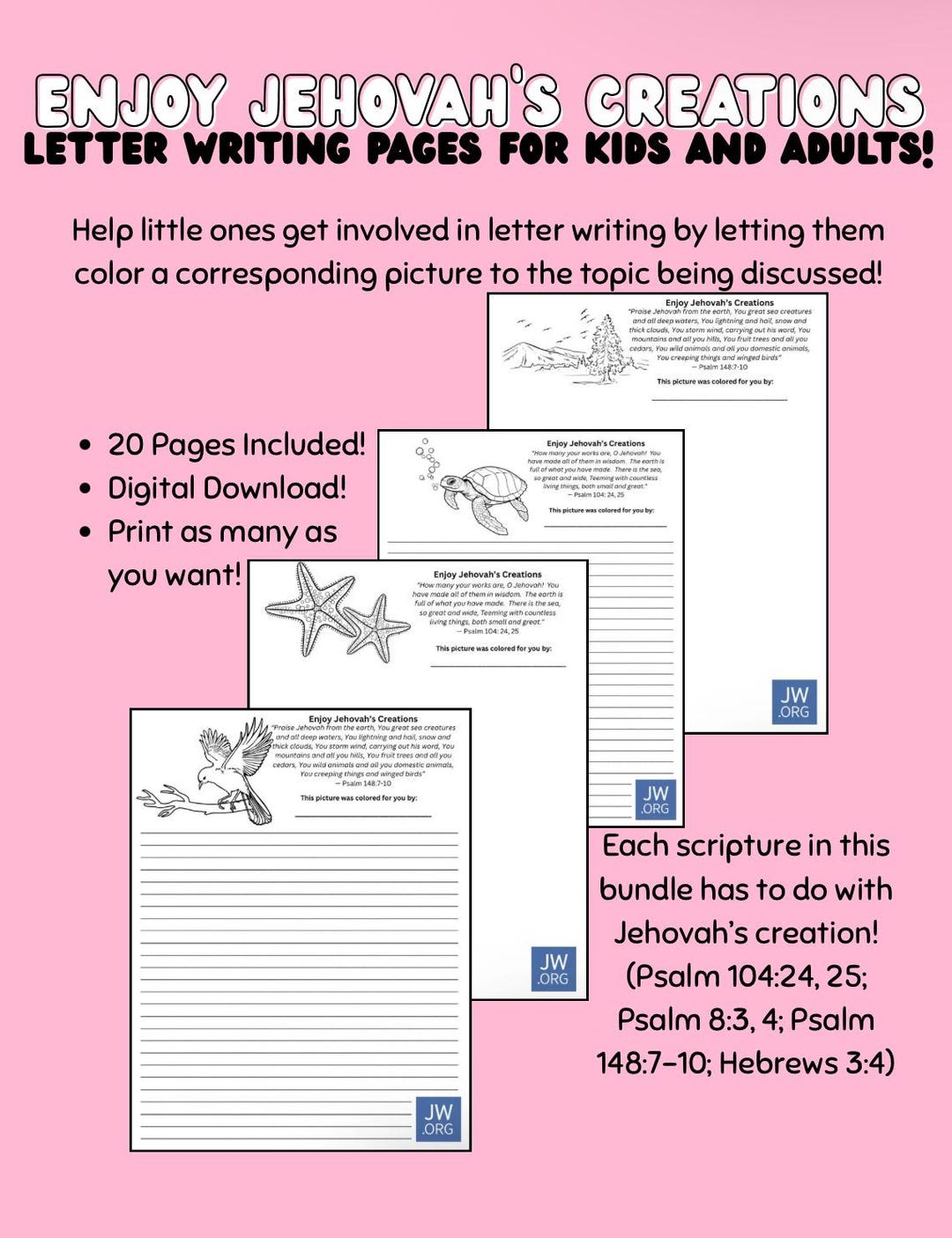 JW Kids Letter Writing Stationery! | Coloring and Writing Spaces | 20 ...