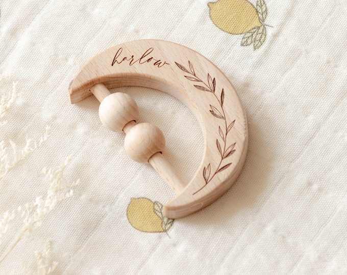 Personalized Wooden Moon Rattle Toy Custom Name, Keepsakes, Montessori ...