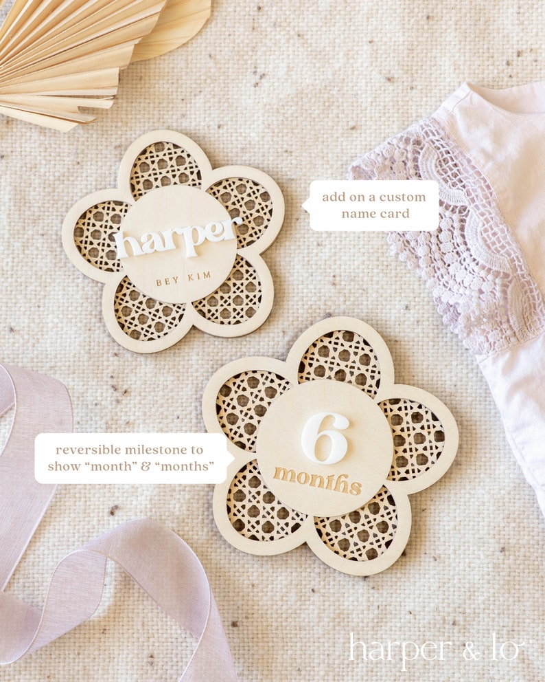Wooden Flower Lattice Milestone Cards Custom Name Set - Etsy