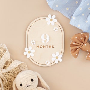 Wooden Daisy Flower Milestone Cards | Custom Name Milestone Set | Boho ...