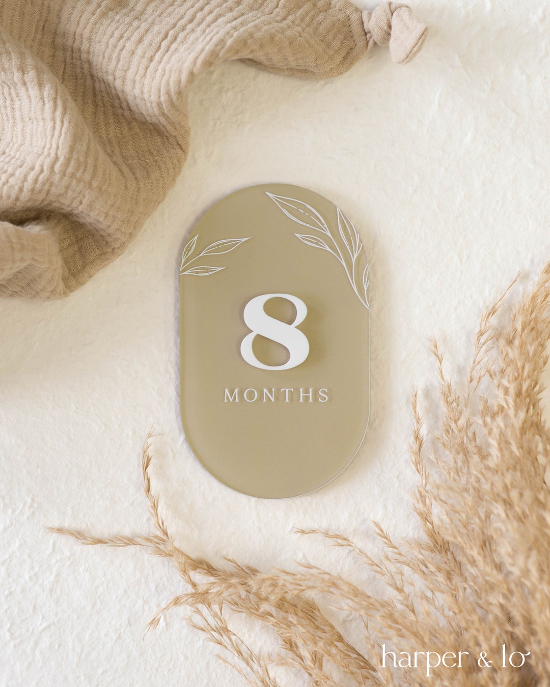 Acrylic Boho Leaves Milestone Cards | Monthly Milestone Plaque Markers ...