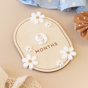 Wooden Daisy Flower Milestone Cards | Custom Name Milestone Set | Boho ...