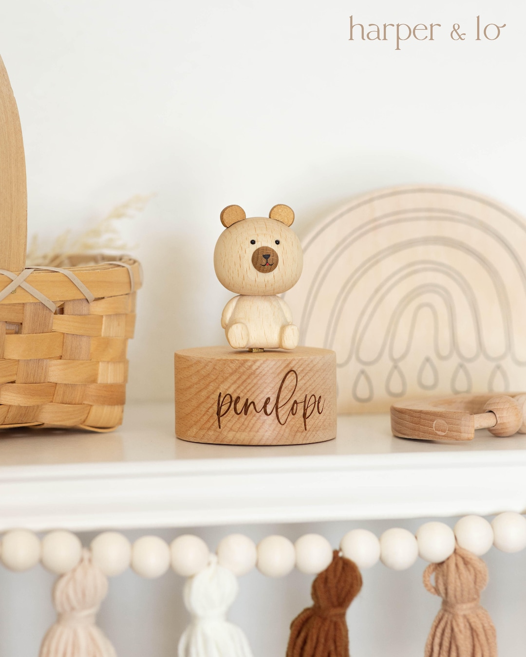 Personalized Teddy Bear Musical Carousel, Engraved Wooden Music Box ...