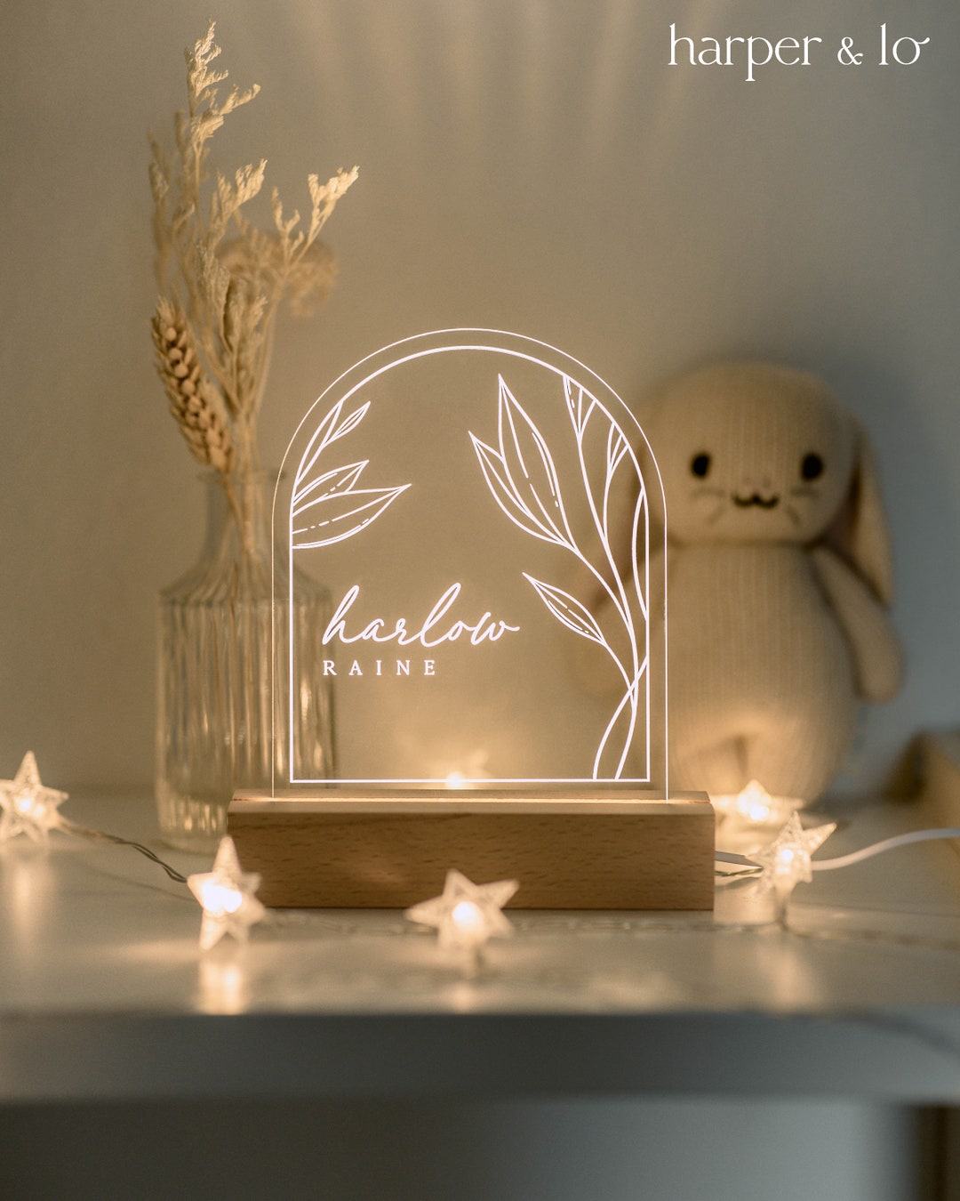Personalized Acrylic Night Light | Boho Night LED Light | Kids Bedroom ...