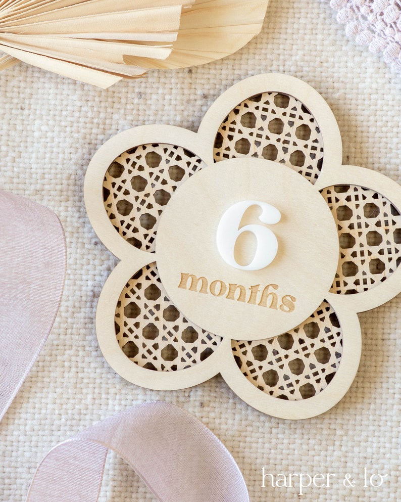 Wooden Flower Lattice Milestone Cards Custom Name Set - Etsy