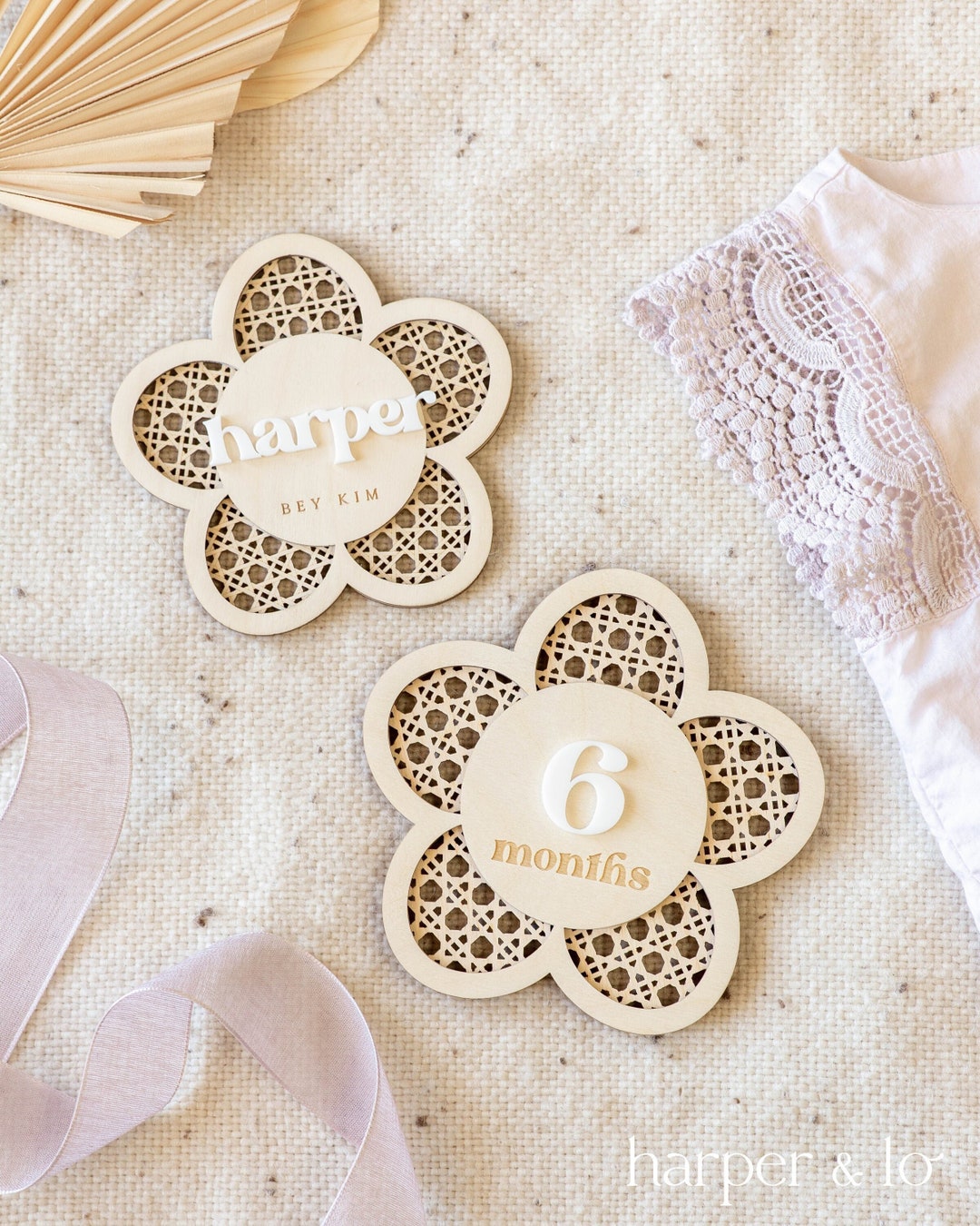 Wooden Flower Lattice Milestone Cards | Custom Name Set | Monthly ...