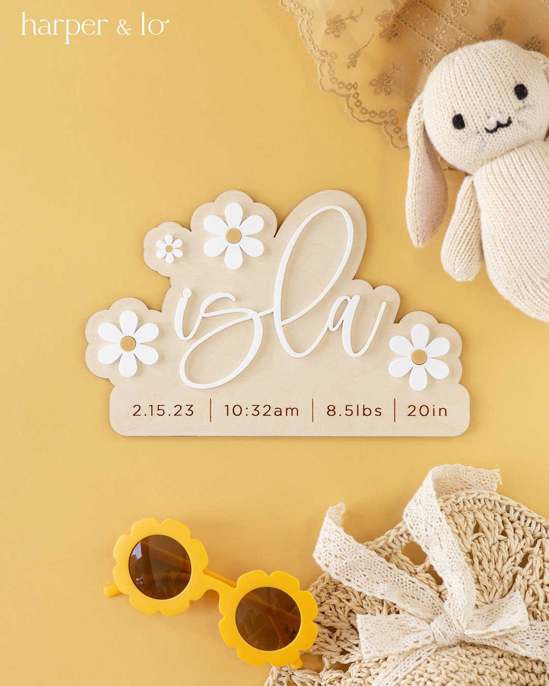 Daisy Baby Announcement Milestone Sign With Birth Stats | Personalized ...