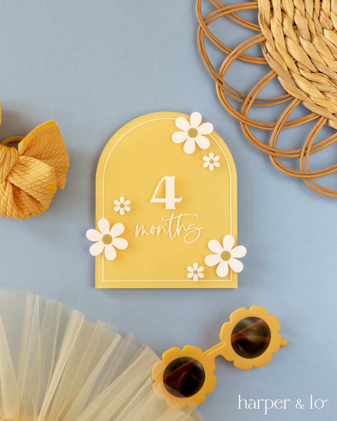 Acrylic Daisy Flower Arched Milestone Cards | Monthly Milestone Markers ...