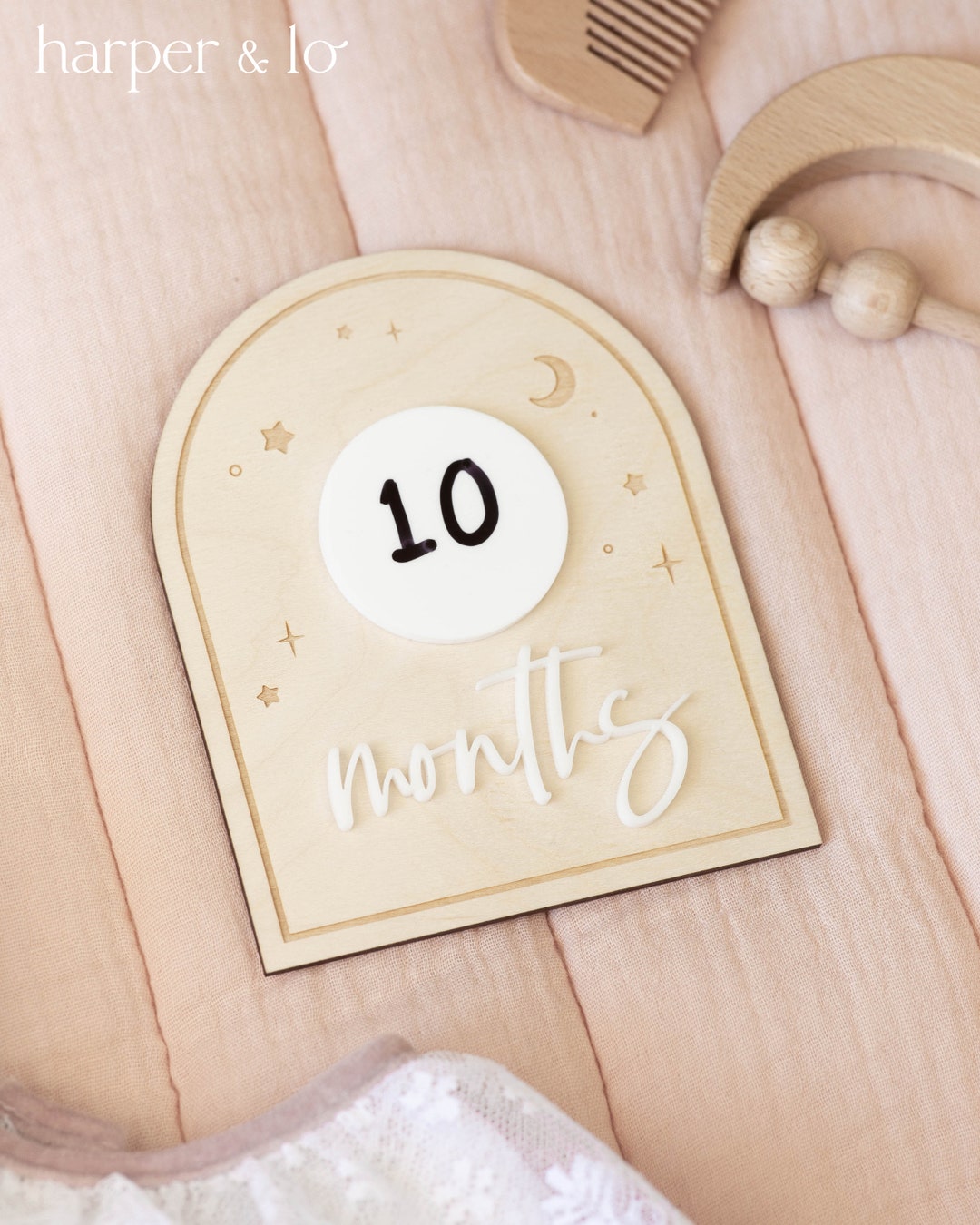 Wooden Arched Starry Night Milestone Cards | Erasable Reusable ...