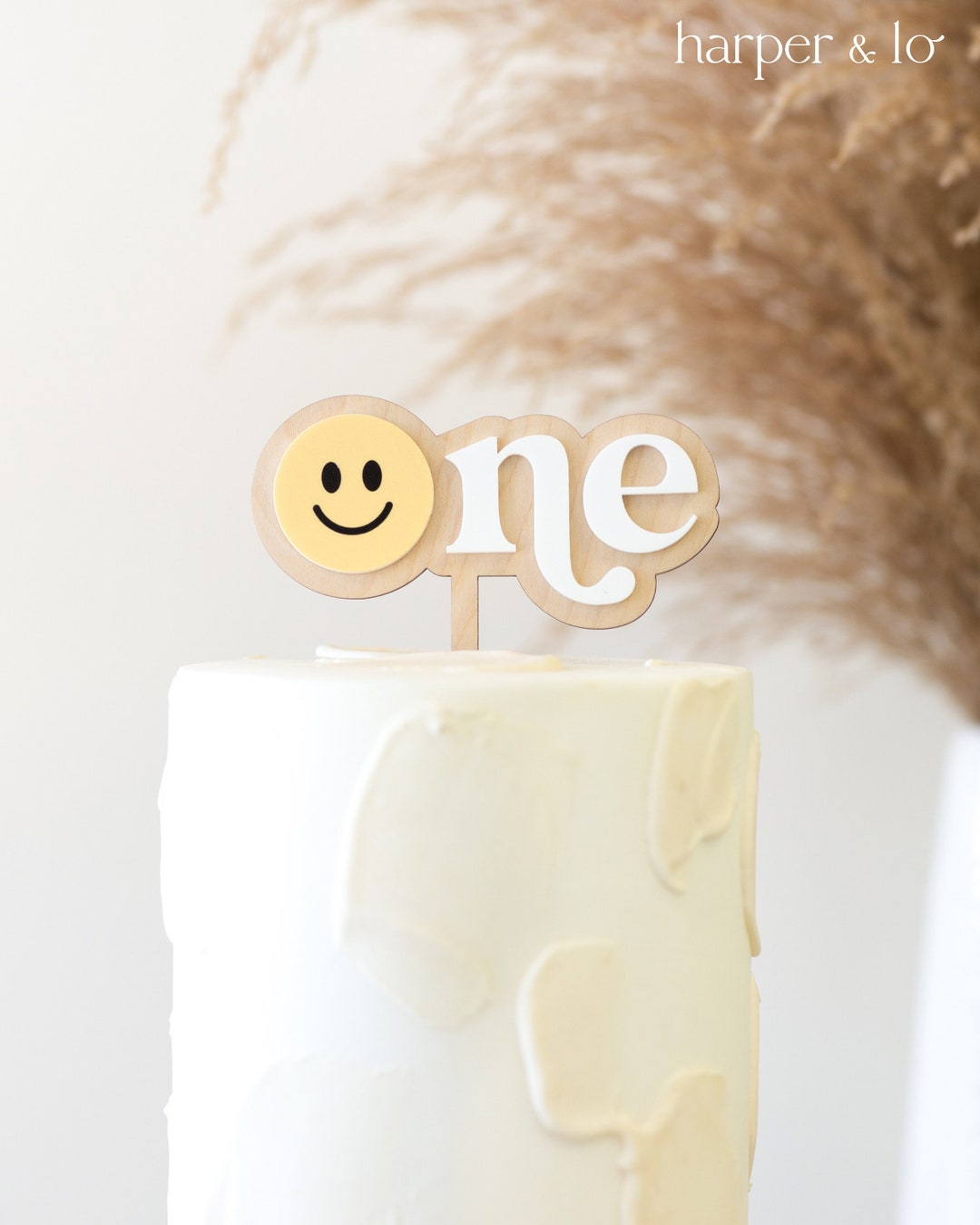 Cool Happy Cake Topper Flower Custom | Rattan, Acrylic, Personalized ...