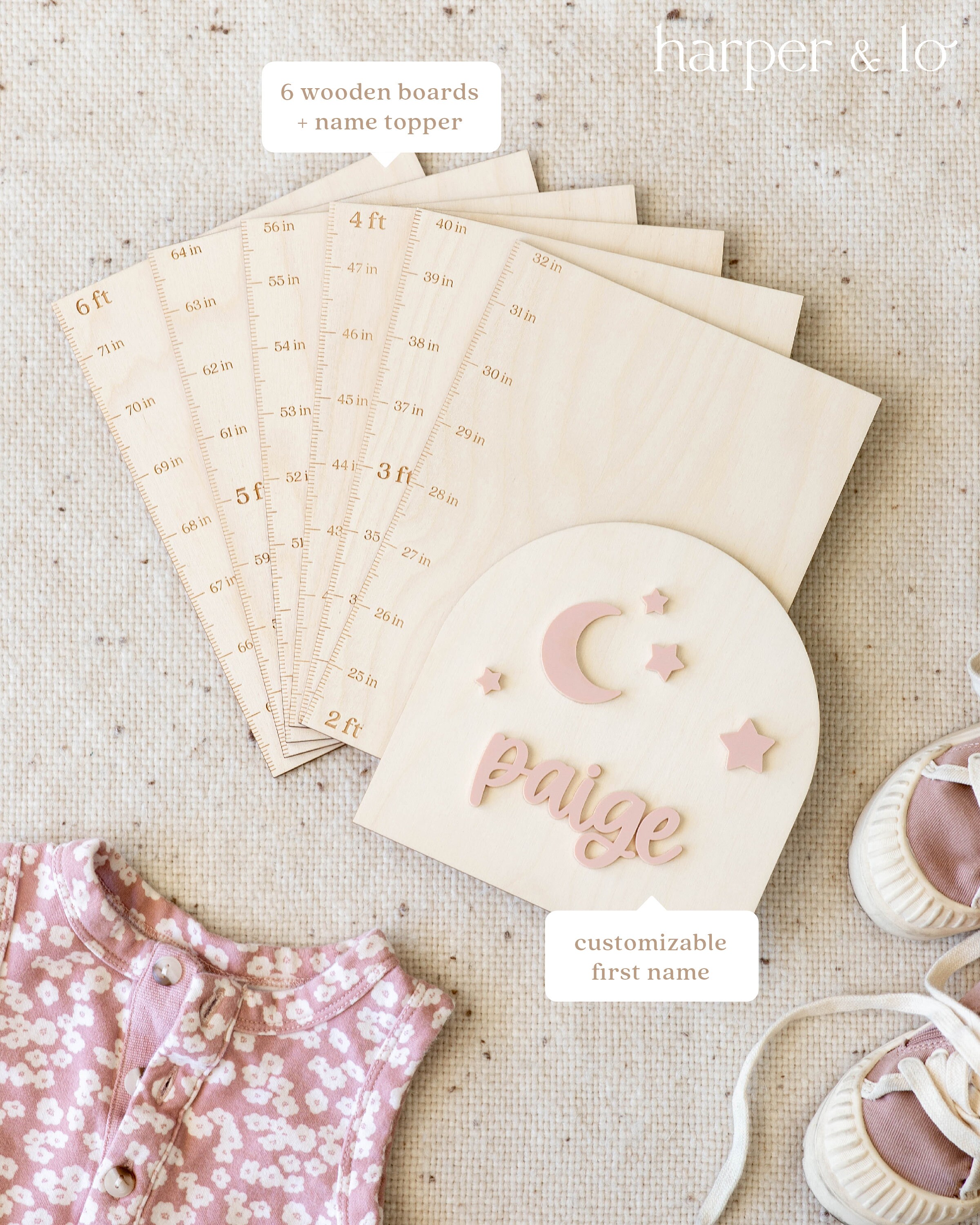 Personalized Wooden Growth Chart | Boho Moon and Stars | Growth Height ...