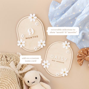 Wooden Daisy Flower Milestone Cards | Custom Name Milestone Set | Boho ...