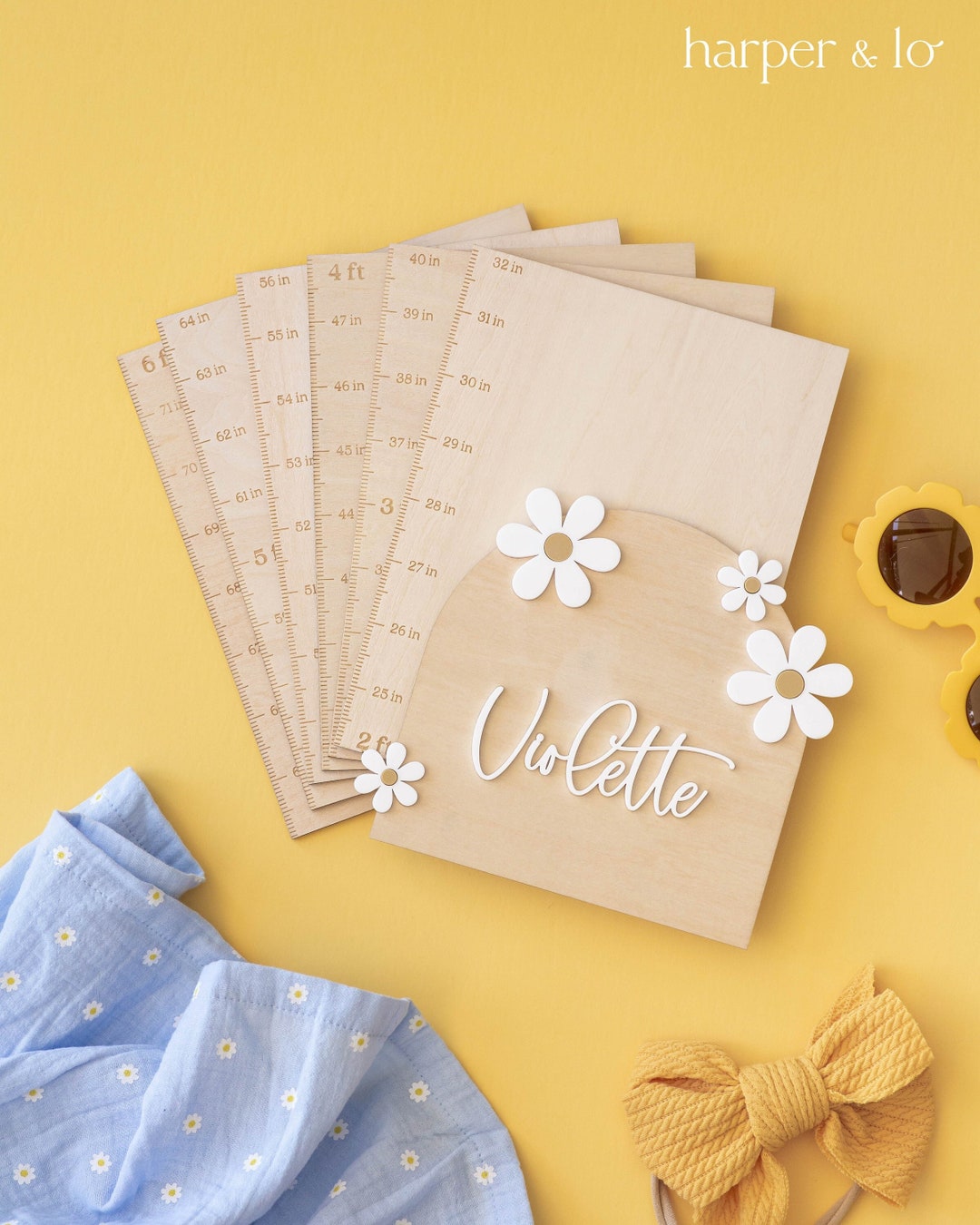 Personalized Wooden Daisy Growth Chart Boho Flower Growth Height Chart ...