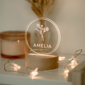 Personalized Acrylic Flower Night Light | Boho Night Floral LED Light ...
