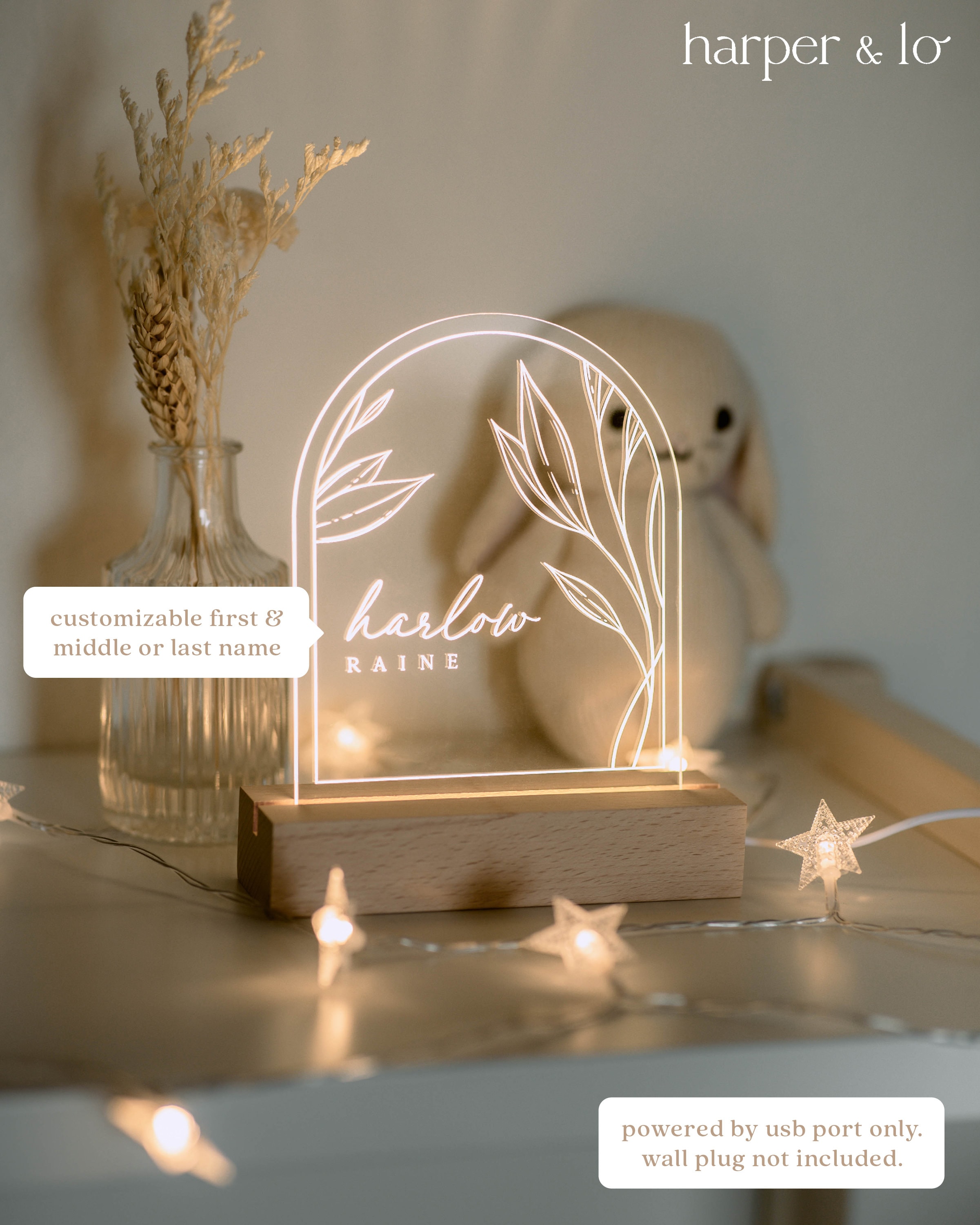 Personalized Acrylic Night Light Boho Night LED Light Kids - Etsy