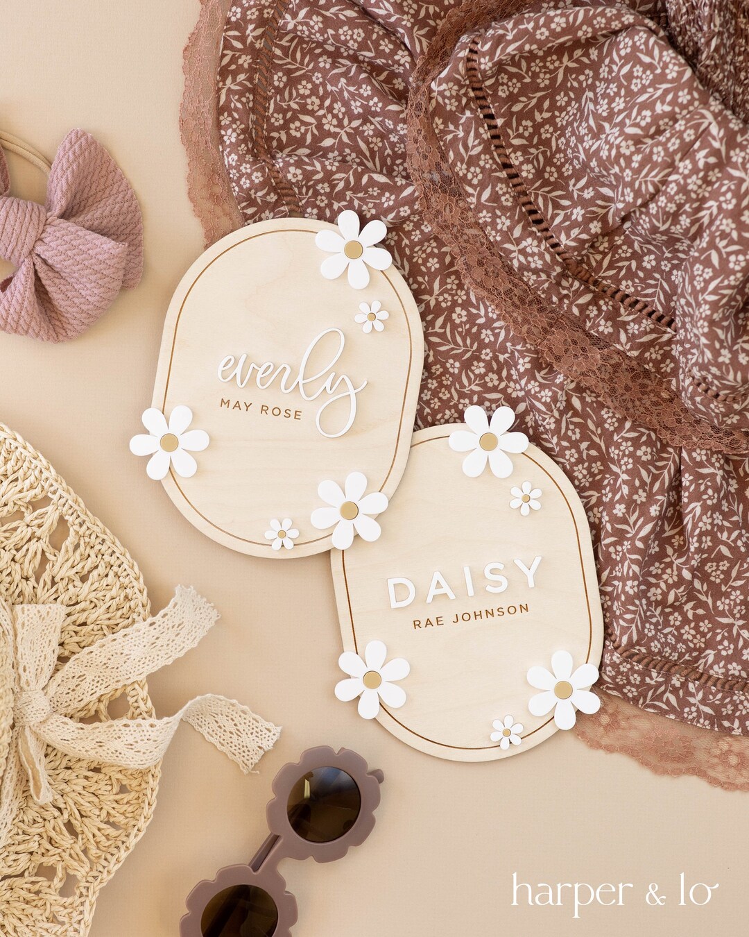 Wooden Daisy Flower Milestone Cards | Custom Name Milestone Set | Boho ...