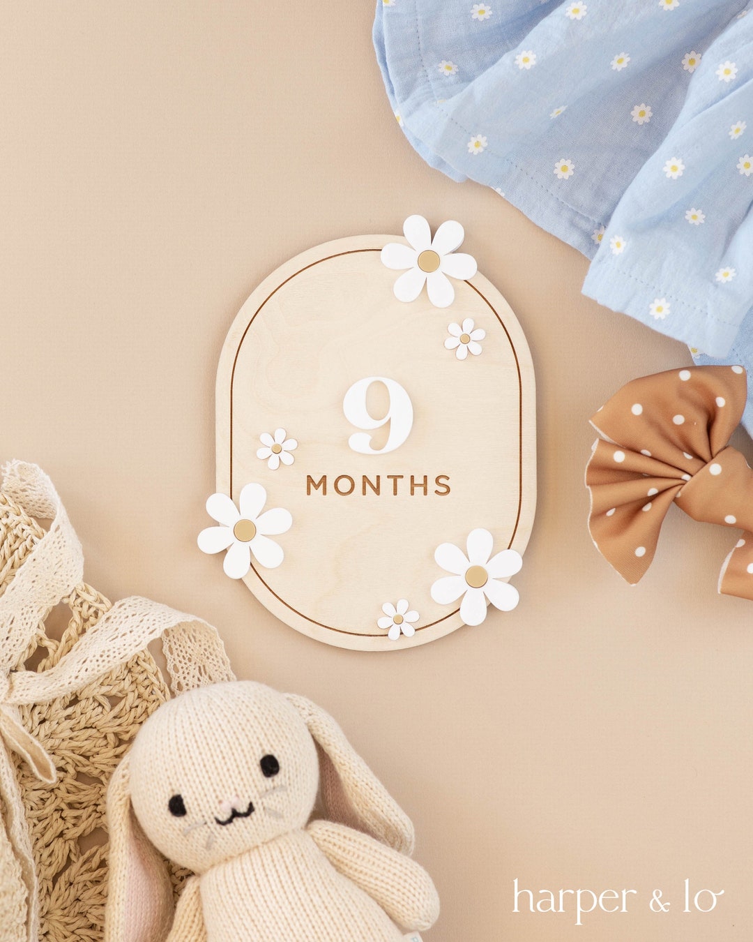 Wooden Daisy Flower Milestone Cards | Custom Name Milestone Set | Boho ...