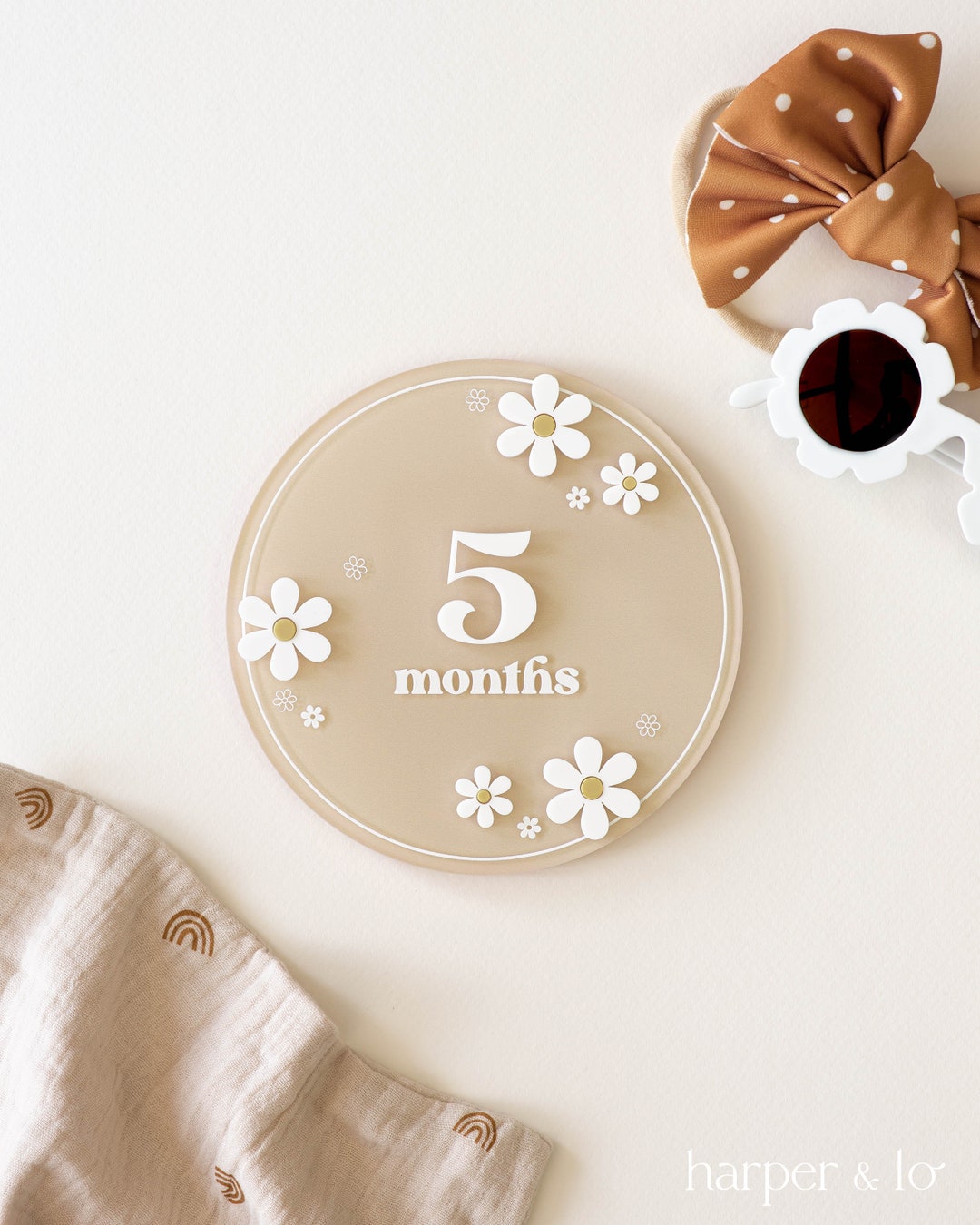 Acrylic Daisy Flower Arched Milestone Cards | Monthly Milestone Markers ...