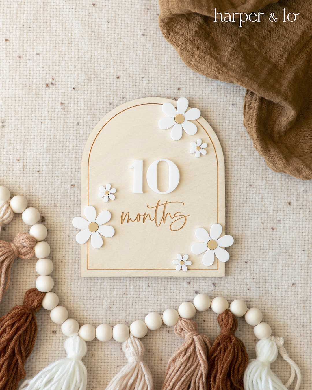 Wooden Daisy Flower Arched Milestone Cards | Custom Name Set | Monthly ...