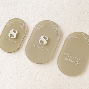 Acrylic Boho Leaves Milestone Cards | Monthly Milestone Plaque Markers ...