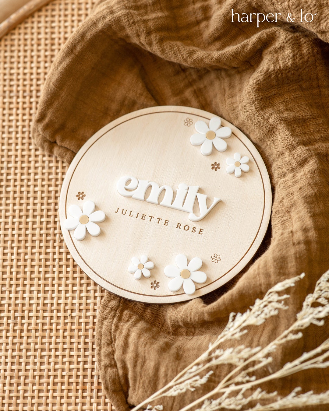 Wooden Boho Daisy Flower Milestone Cards | Custom Name Set | Monthly ...
