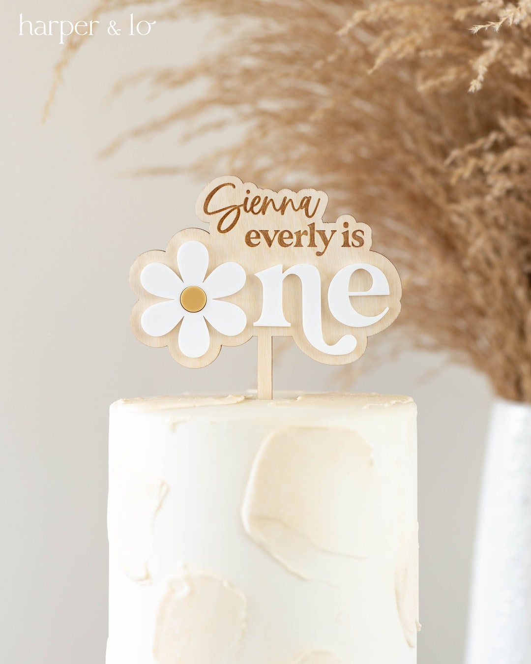 Custom Name Daisy Cake Topper | Rattan, Acrylic, Personalized Name ...