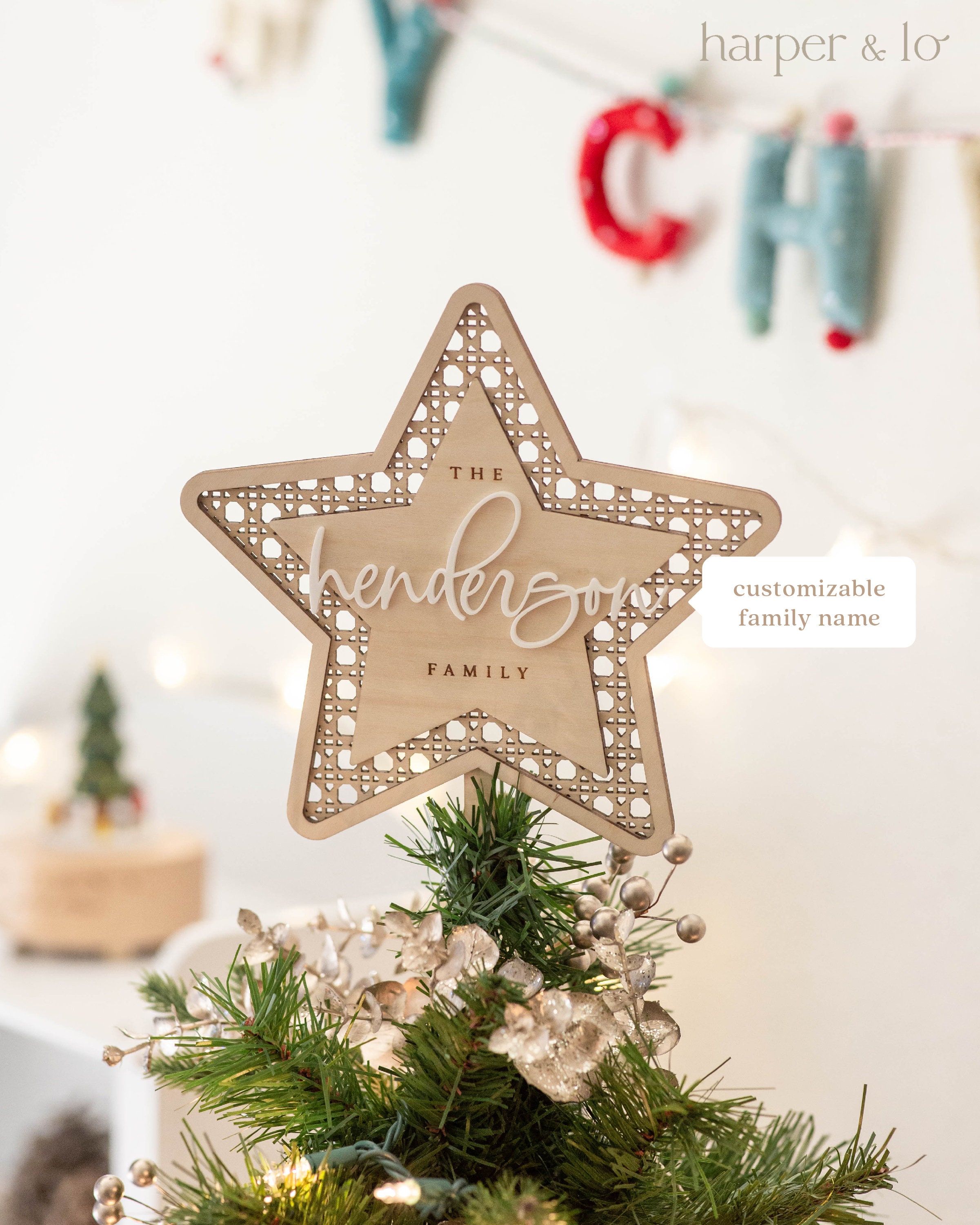 Personalized Christmas Tree Topper | Boho Christmas Star Ornament ...